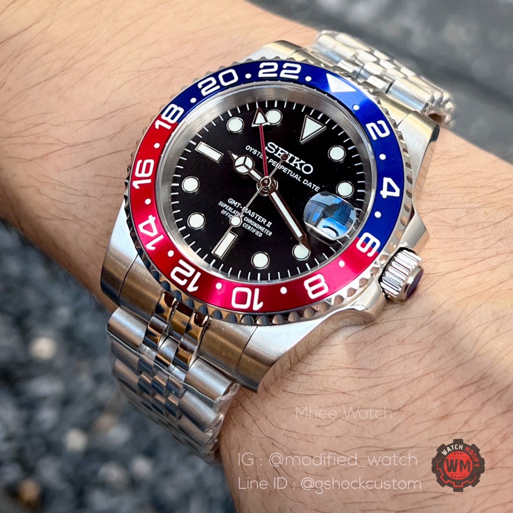 Seiko Mod Pepsi GMT Watch Jubilee Straps Bezel Ceramic | Shopee Thailand
