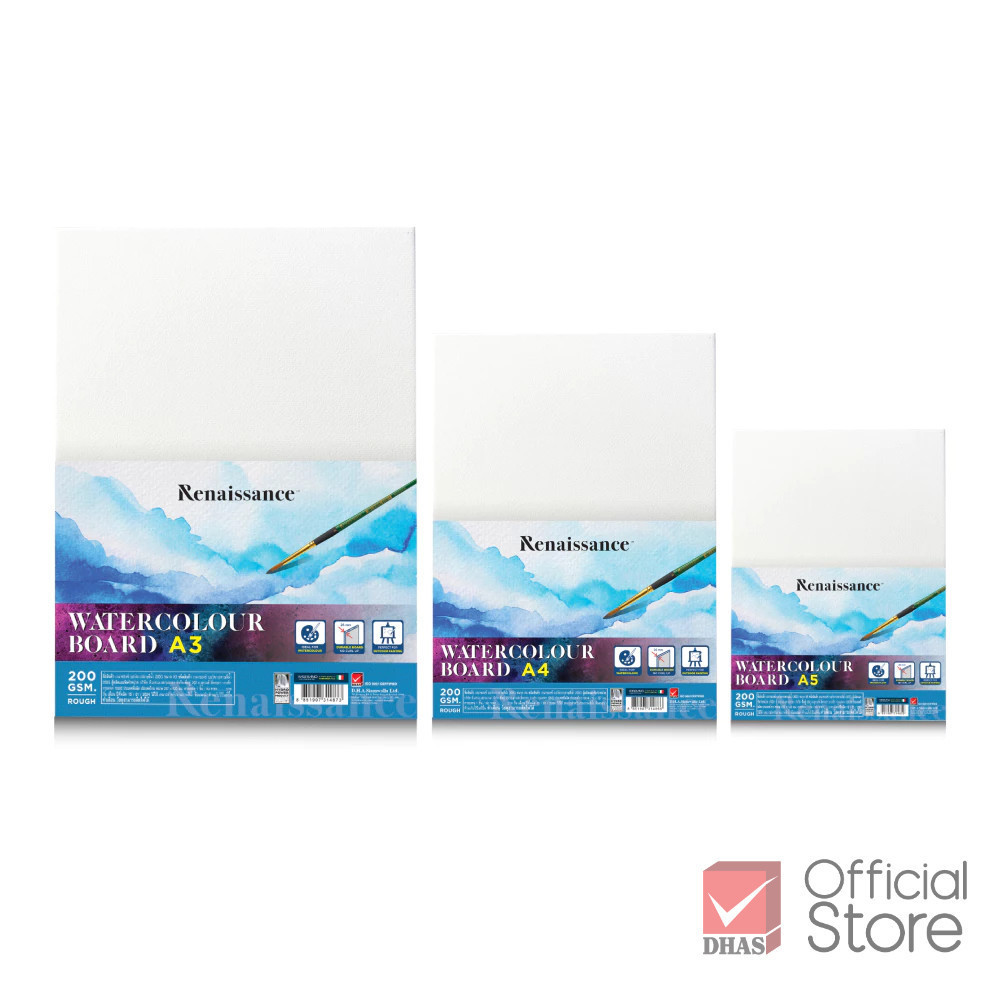 Renaissance บอร์ดกระดาษสีน้ำ กระดาษร้อยปอนด์ 200G ผิวหยาบ ขนาด A3 / A4 / A5 จำนวน 1 แผ่น ...