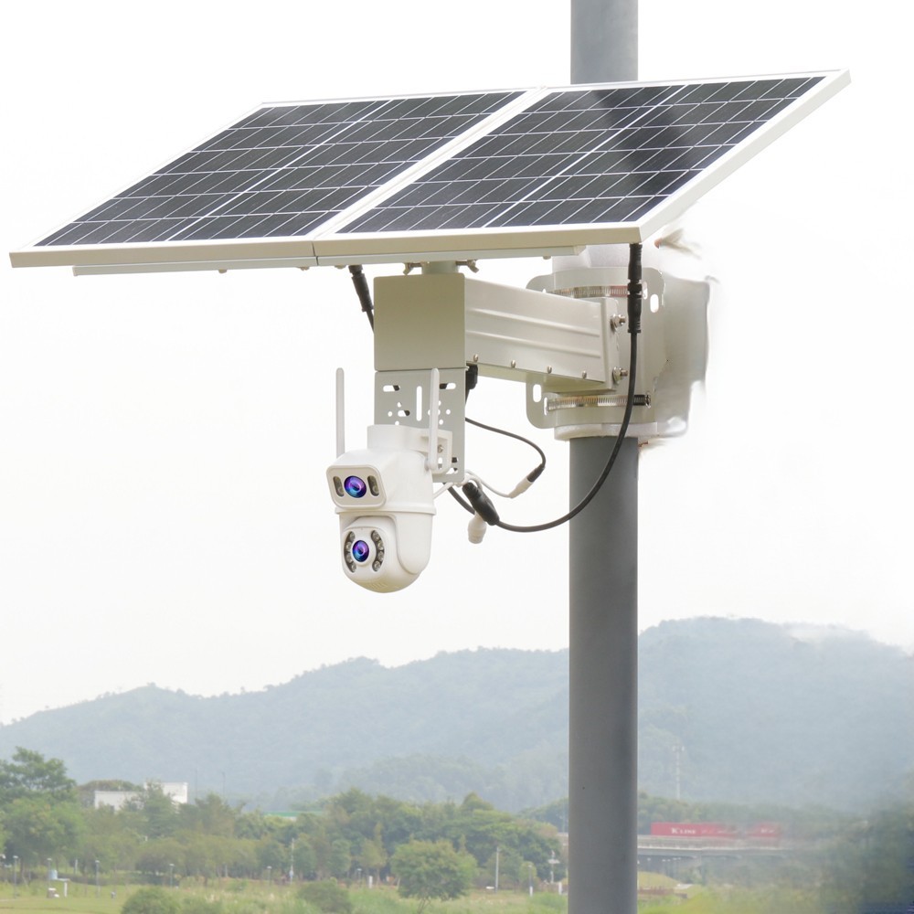 Wireless solar surveillance cameras PTZ CCTV 6MP ICSee Dual Lens Solar ...