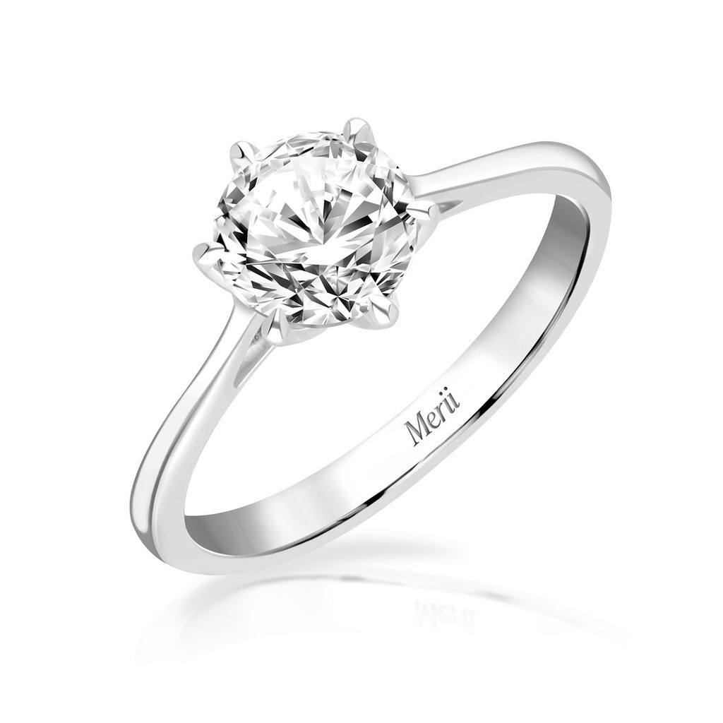 Merii แหวนเงินประดับ CZ ทรงกลม ขนาด 6.5 มม. ฐานกลีบดอกบัว ทรงแหวนเม็ด ...