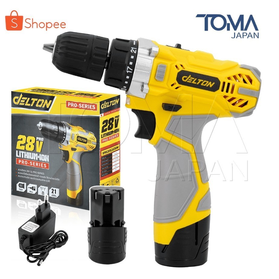 New! DELTON สว่านไร้สาย สว่าน 28V 2 ระบบ รุ่น PRO-S-28V สำหรับเจาะไม้ เหล็ก ขันน็อตสกรู Cordless ...
