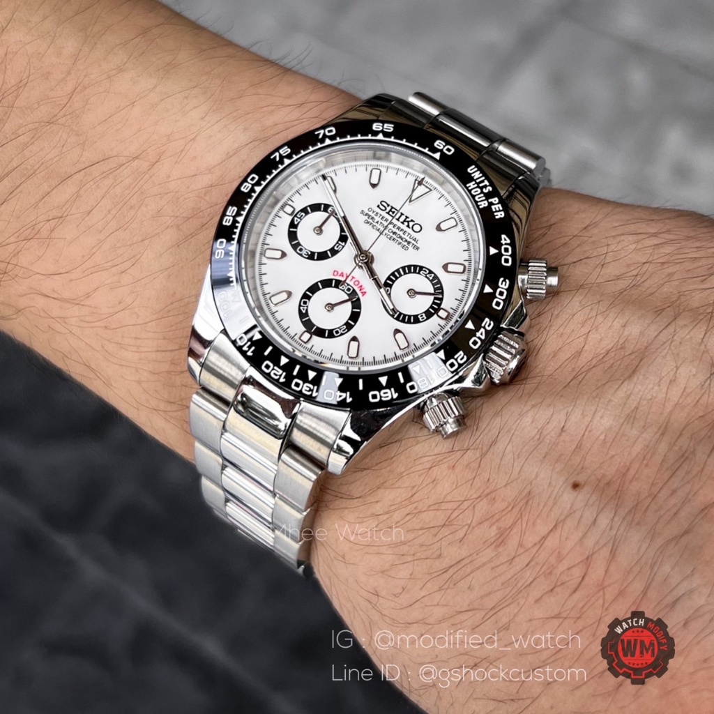 Seiko Mod Daytona White Dial caliber VK63 is part of the hybrid mechanical quartz | Shopee Thailand