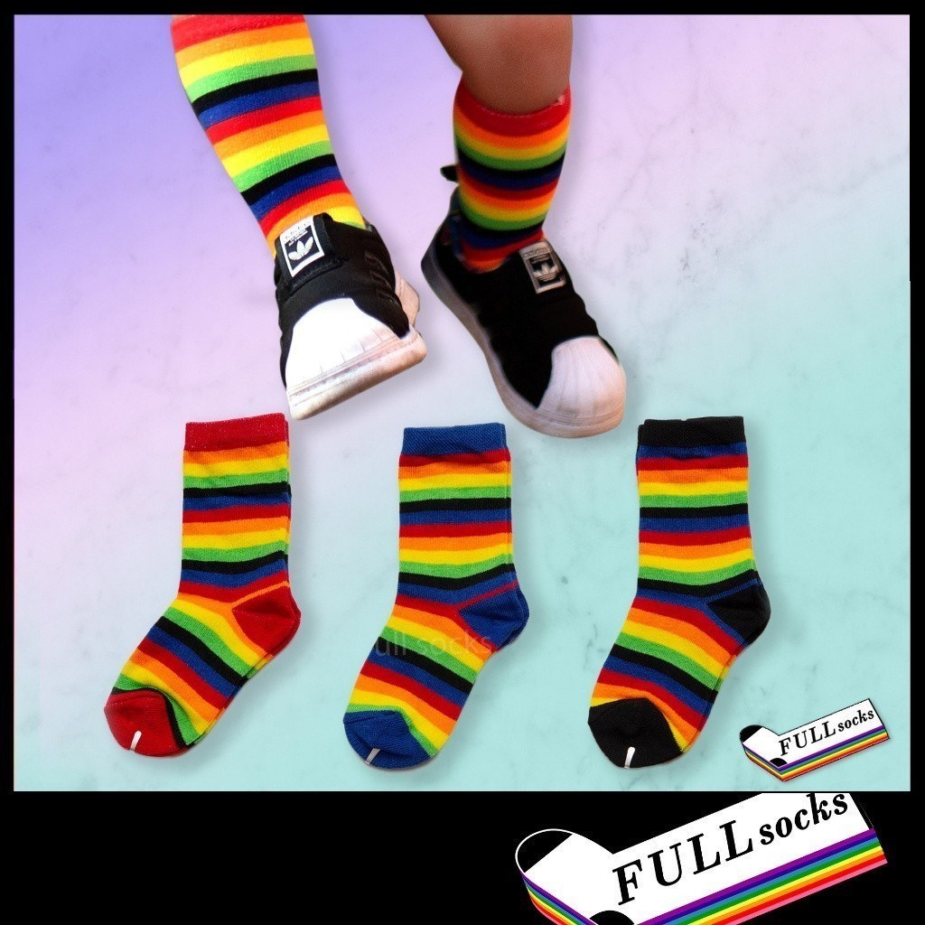 ถุงเท้าเด็กสีรุ้ง สายรุ้ง ข้อยาว ไซส์ 3-6 ปี Rainbow Baby Socks ...