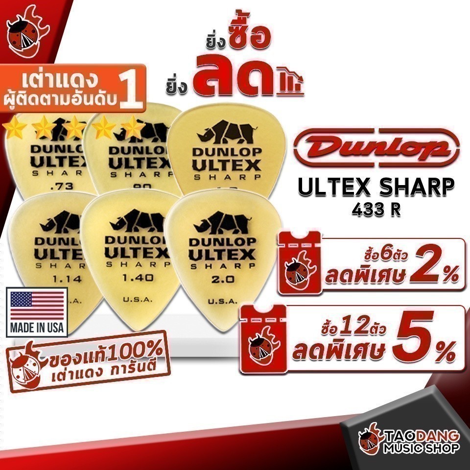 ซื้อ 12 ชิ้นลดเพิ่มอีก 3% ปิ๊กกีต้าร์ Jim Dunlop Ultex Sharp 433R ...