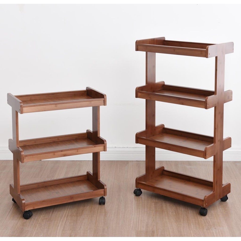 3-Tier Mobile Kitchen Trolley Cart Bamboo Storage Shelves Rack Rolling ...