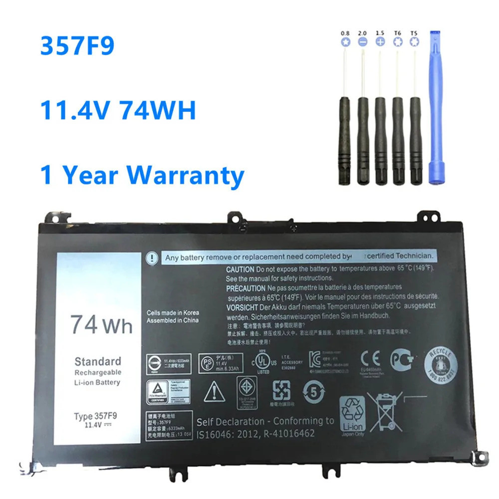 357F9 11.4V 74WH แบตเตอรี่แล็ปท็อปสำหรับ Dell Inspiron 15 7559 7000 ...