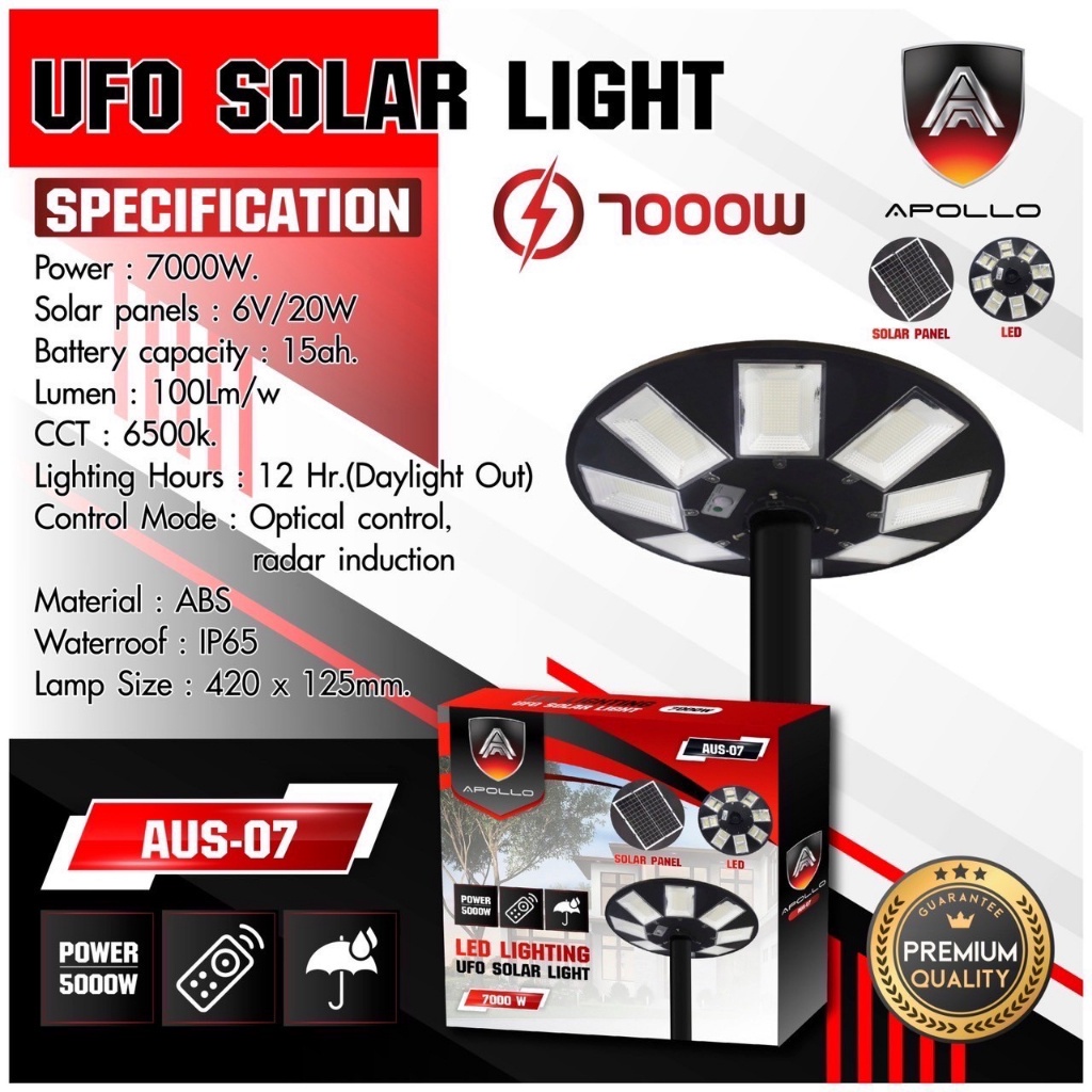 Apollo UFO Solar Light ไฟโซล่าเซลล์ ไฟถนน 7000W ตรวจจับการเคลื่อนไหวได้ รุ่น AUS-07 | Shopee ...