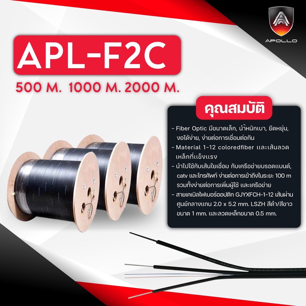 Apollo สายFiber Optic 2CORE ความยาว 500M 1,000M 2,000M สายไฟเบอร์ออฟติก ...