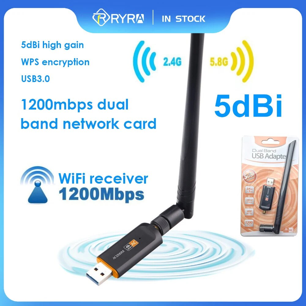 953 1200Mbps WiFi USB 3.0 Adapter 2.4G/5GHz Network Card RTL8812BU ...