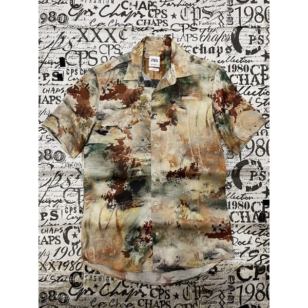ZARA Glossy Luxury Gold Watermark Short Sleeves Shirt Size S เสื้อเชิ้ต ...