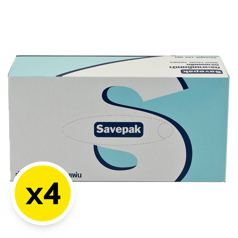 เซพแพ็ค กระดาษเช็ดหน้า 150 แผ่น x 4 / SAVEPAK Facial Box Tissue 150 ...