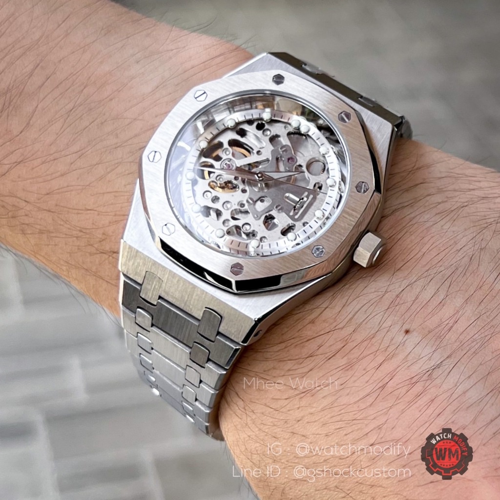 Seikomod Skeleton Silver Royal Oak Automatic Movement Open Back Case ...