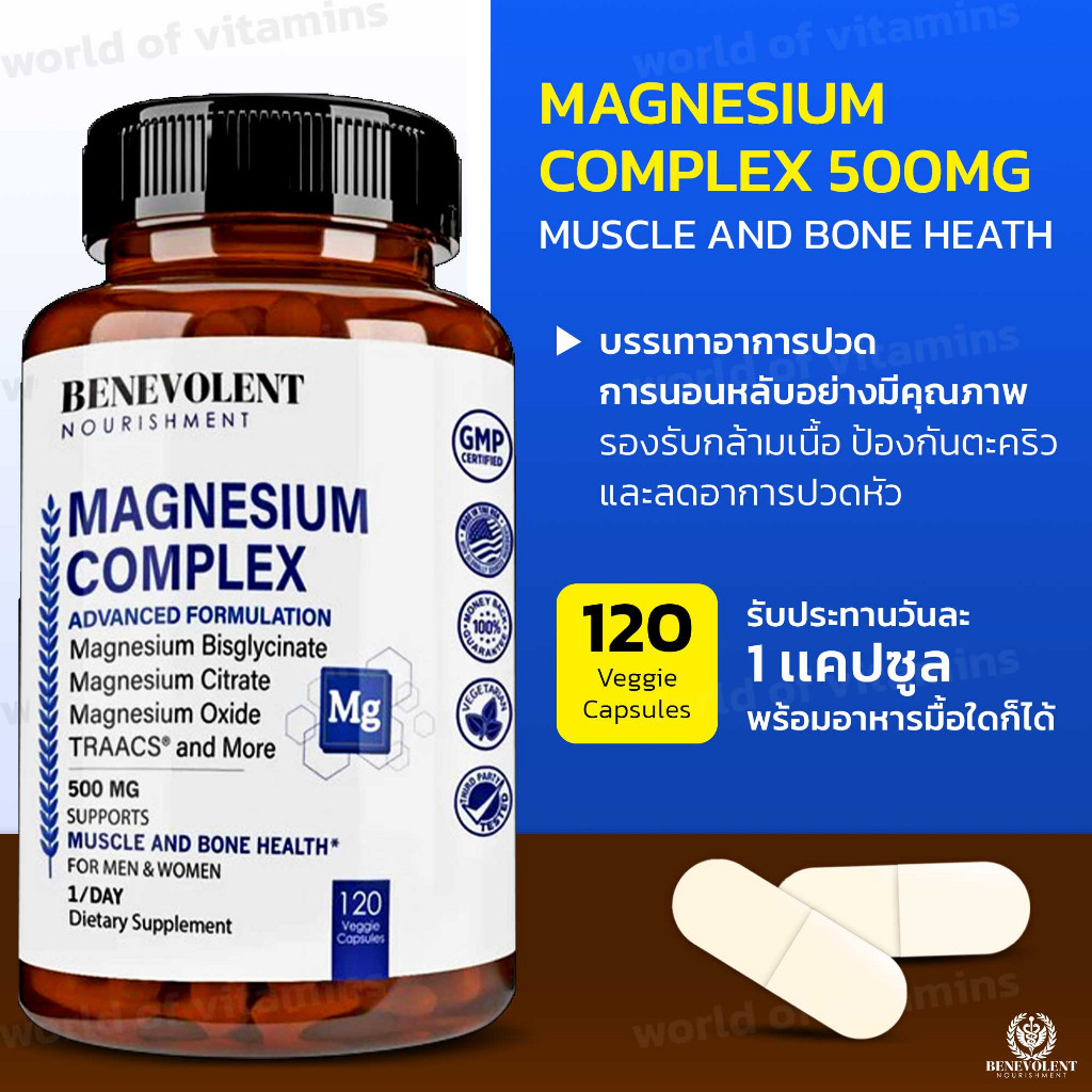 แมกนีเซียม Benevolent Nourishment Magnesium Complex 500mg , 120 Veggie ...