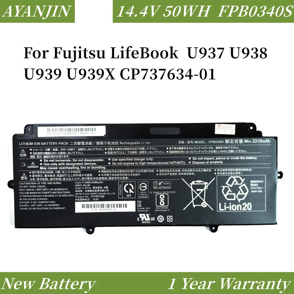 FPB0340S FPCBP536 14.4V 50WH 3310mAh Laptop Battery For Fujitsu ...