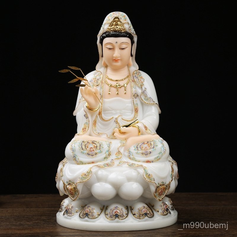 หินอ่อนสีขาวเคลือบสีทองฝังพระโพธิสัตว์กวนอิมพระพุทธรูปพระโพธิสัตว์กวนอ ...