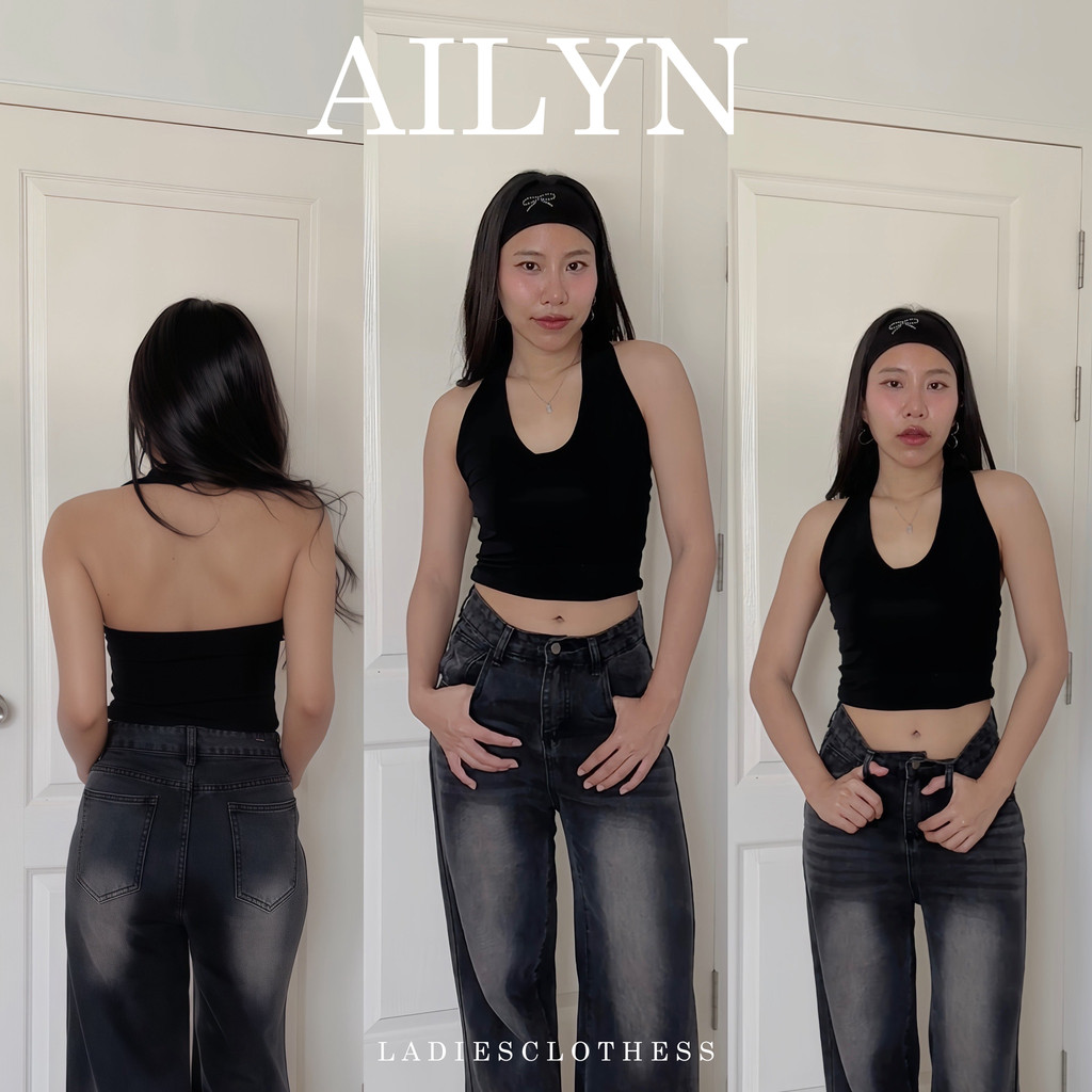 LADIESCLOTHESS #LC350 AILYN CROP เสื้อครอป เสื้อคล้องคอ เสื้อแขนกุด | Shopee Thailand