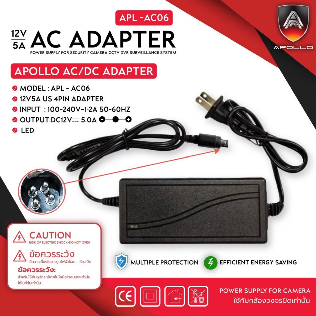 Apollo Adapters 12V5A อะแดปเตอร์ 5000mA หัว4pin สำหรับเครื่องบันทึก ...