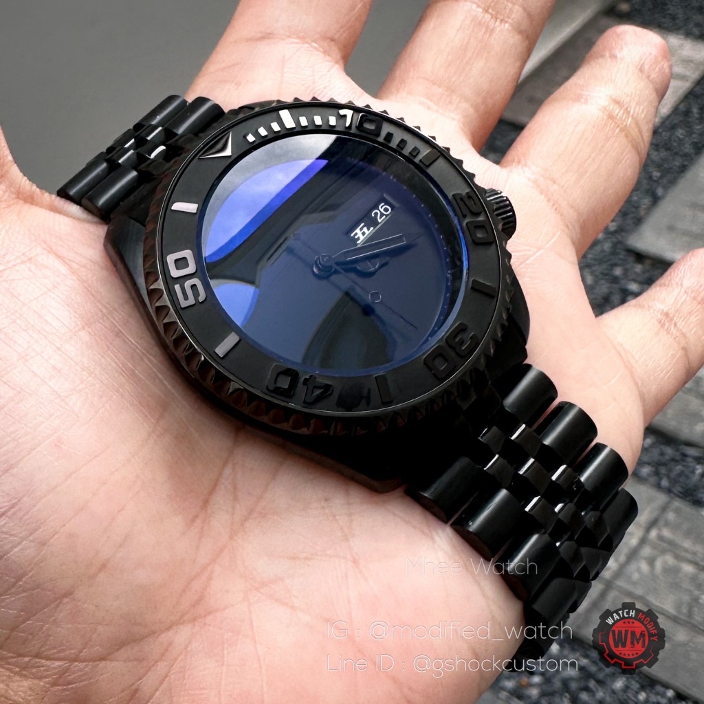 Seiko Mod 5Sport All in black Yacht Master Style Blue Coat Sapphire ...