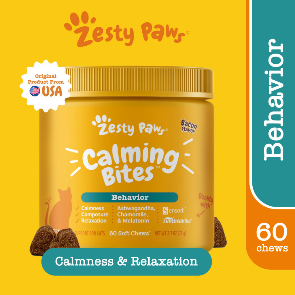 Zesty Paws Calming Bites for Cats Behavior [รสเบคอน] (แบบนุ่ม 60 เม็ด ...