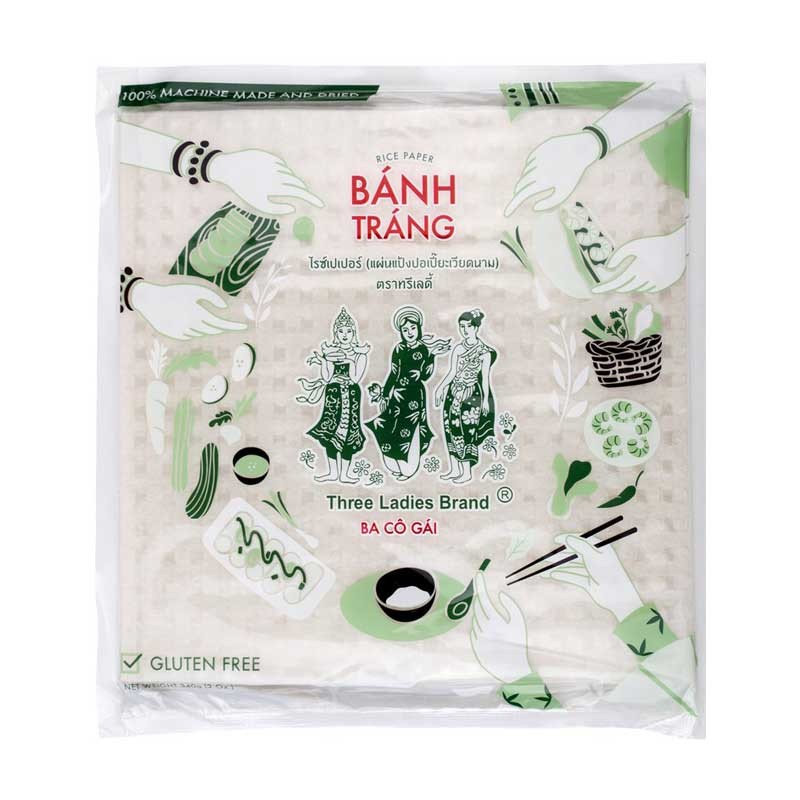 ทรีเลดี้ แผ่นใบเมี่ยงเวียดนาม แบบสี่เหลี่ยม 340 ก. THREE LADIES Rice ...