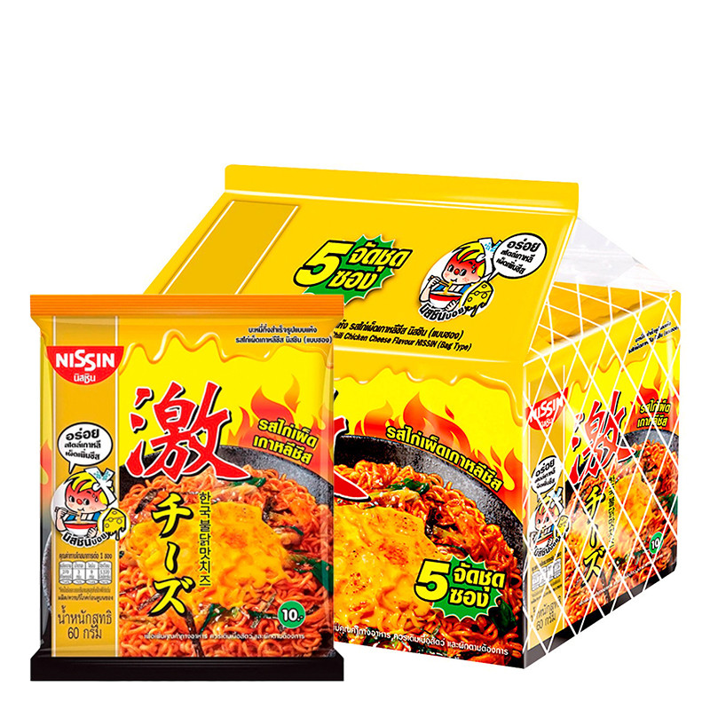 บบแห้ง รสไก่เผ็ดเกาหลีชีส 60 ก. x 5 NISSIN Instant Noodles Korean Hot Chicken Cheese Flavor 60 g ...