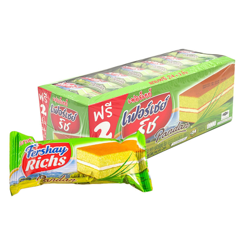 กลิ่นใบเตยสอดไส้ครีม 15 ก. x 24 FERSHAY Richs Pandan Flavored Layer ...