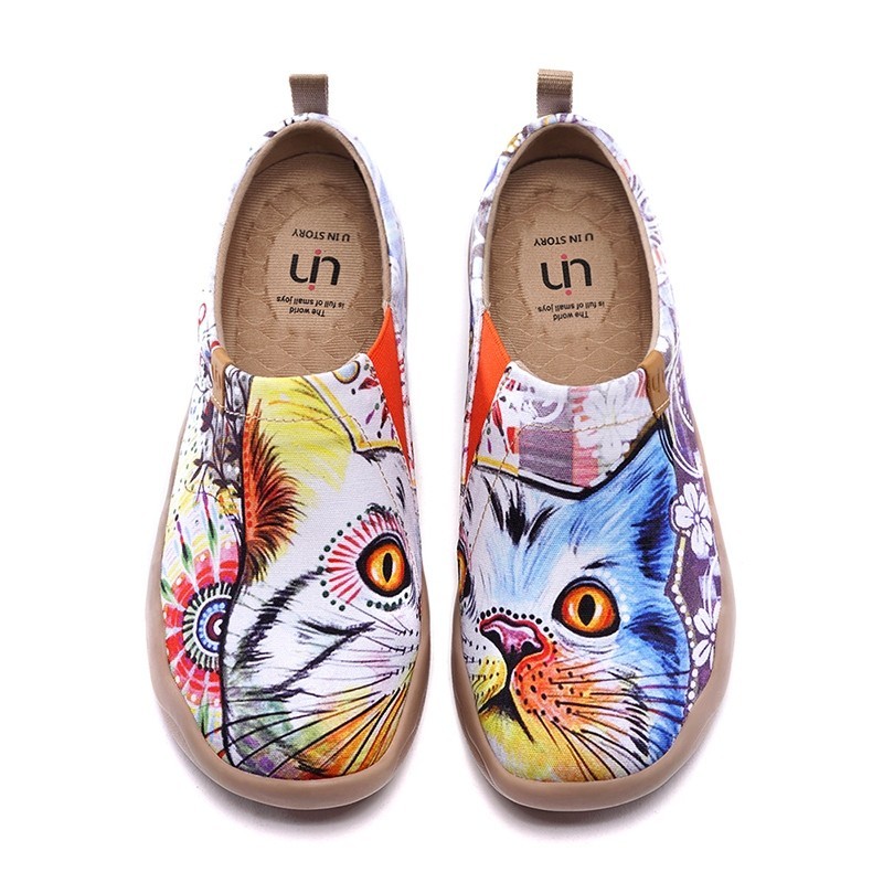 UIN Art ทาสี Travel รองเท้าผู้หญิงผ้าใบรอบ Toe Slip บนน้ําหนักเบา ...