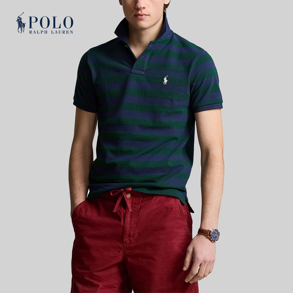 Polo Ralph Lauren เสื้อโปโลผู้ชาย Custom Slim Fit Striped Mesh Polo Shirt รุ่น MNPOKNI1N822971 ...