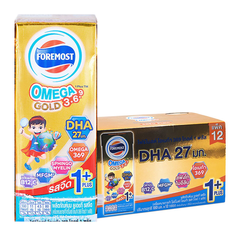 โฟร์โมสต์ โอเมก้า โกลด์ 1 พลัส นมยูเอชที รสจืด 180 มล. x 12 FOREMOST Omega Gold Plain 180 ml x ...