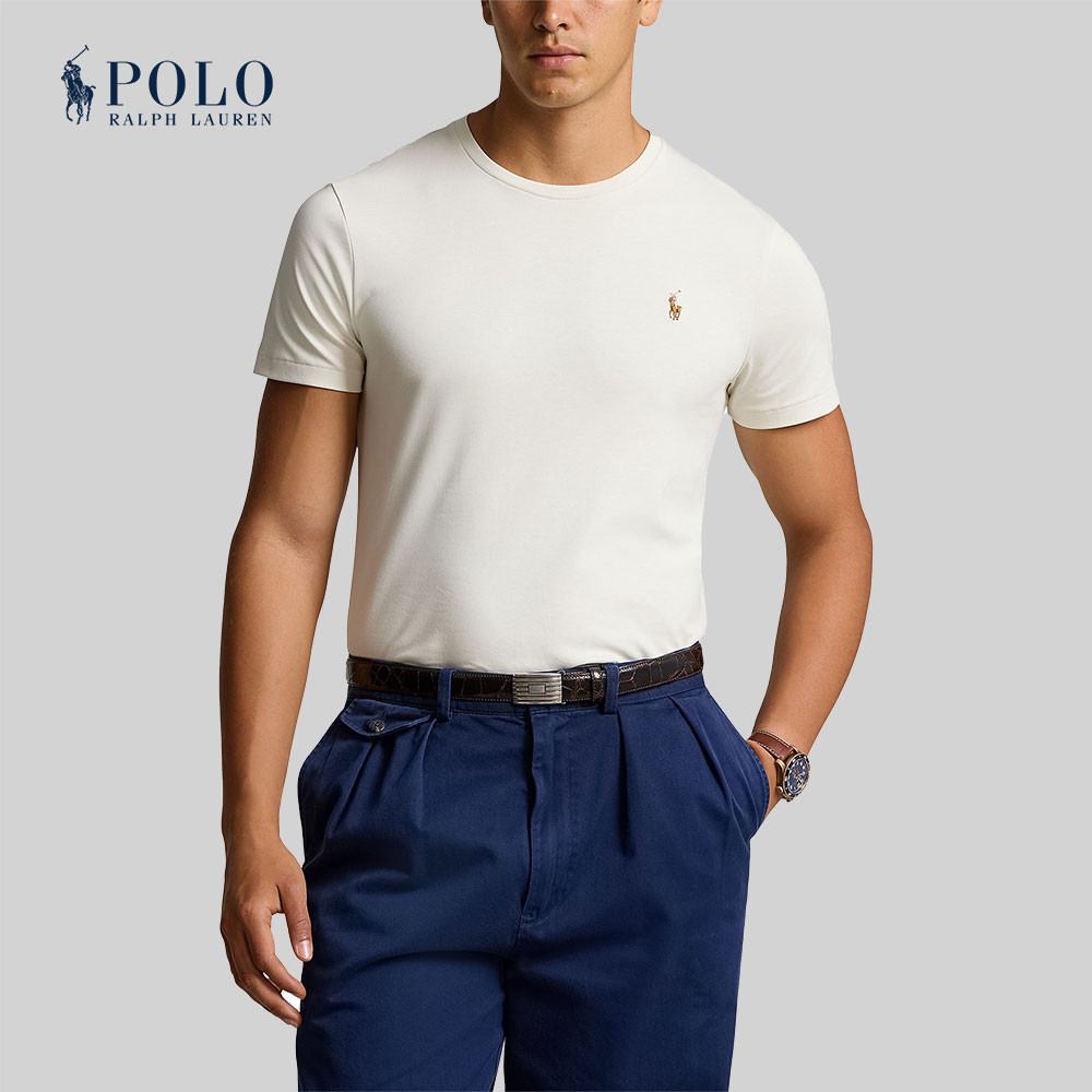 Polo Ralph Lauren เสื้อยืดผู้ชาย Custom Slim Fit Soft Cotton T-Shirt รุ่น MNPOTSH1N822298 สีเบจ ...
