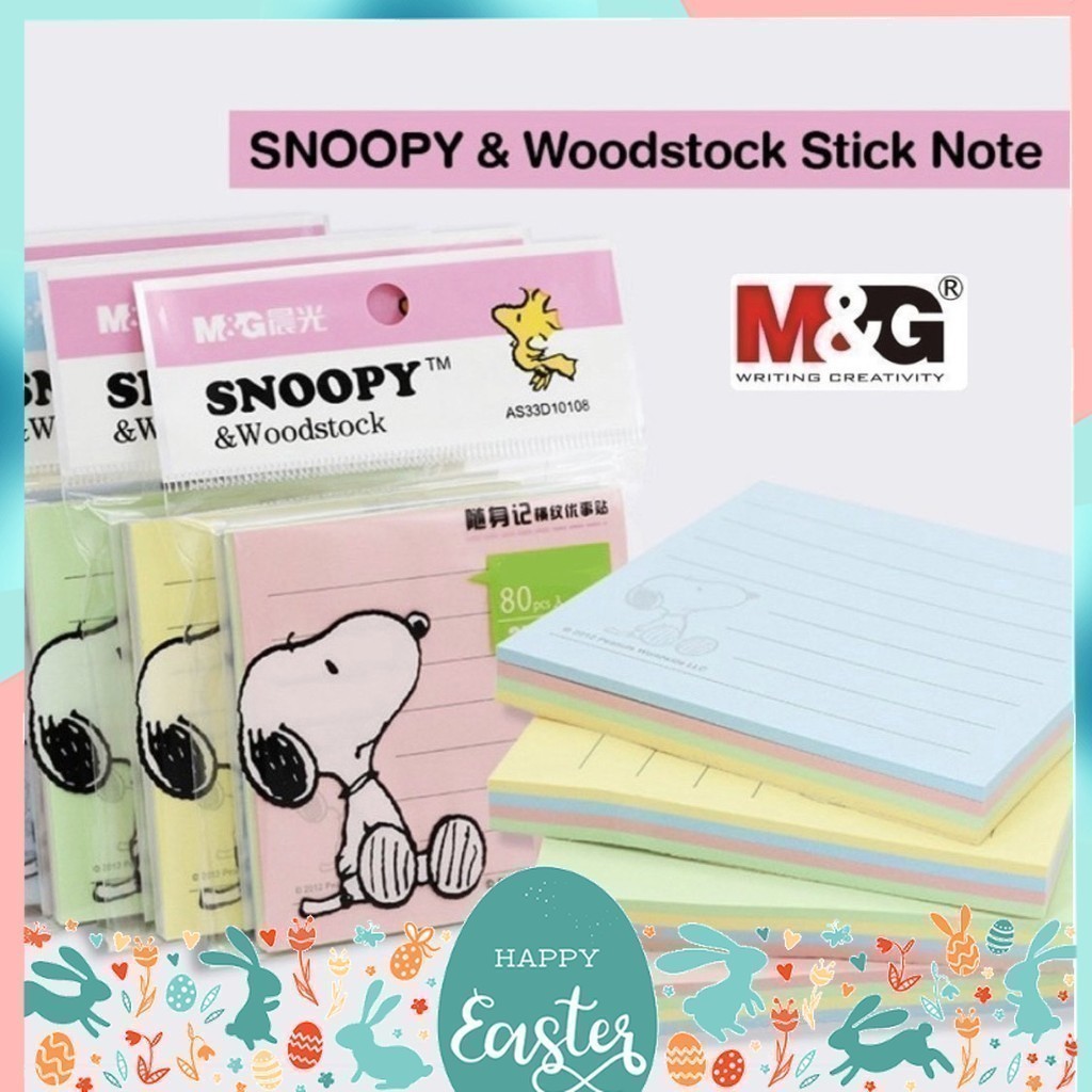 กระดาษโน๊ตกาวในตัว ขนาด 3x3 และ 3x4 นิ้ว M&G ลาย Snoopy จำนวน 80 แผ่น ...