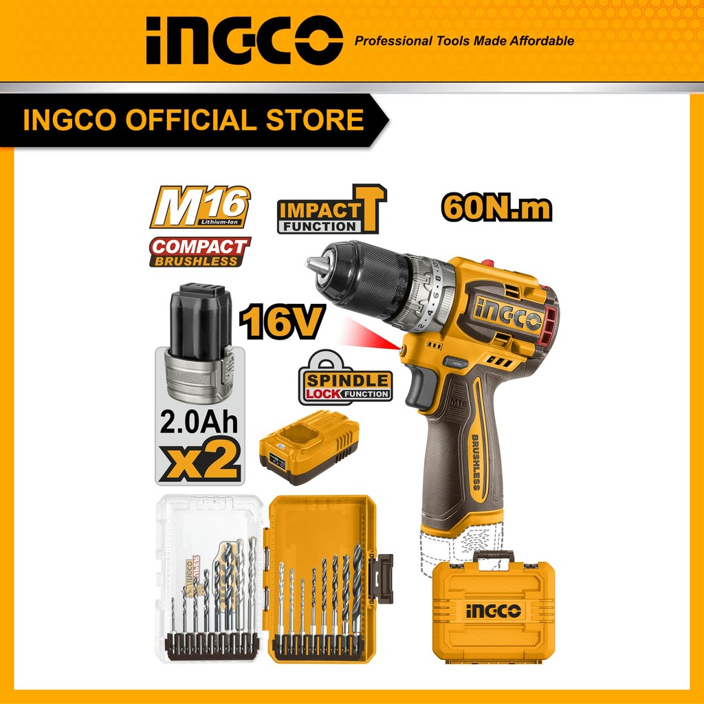 INGCO Combo Set 16V สว่านกระแทก+ชุดดอกสว่าน COSLI241199 | Shopee Thailand