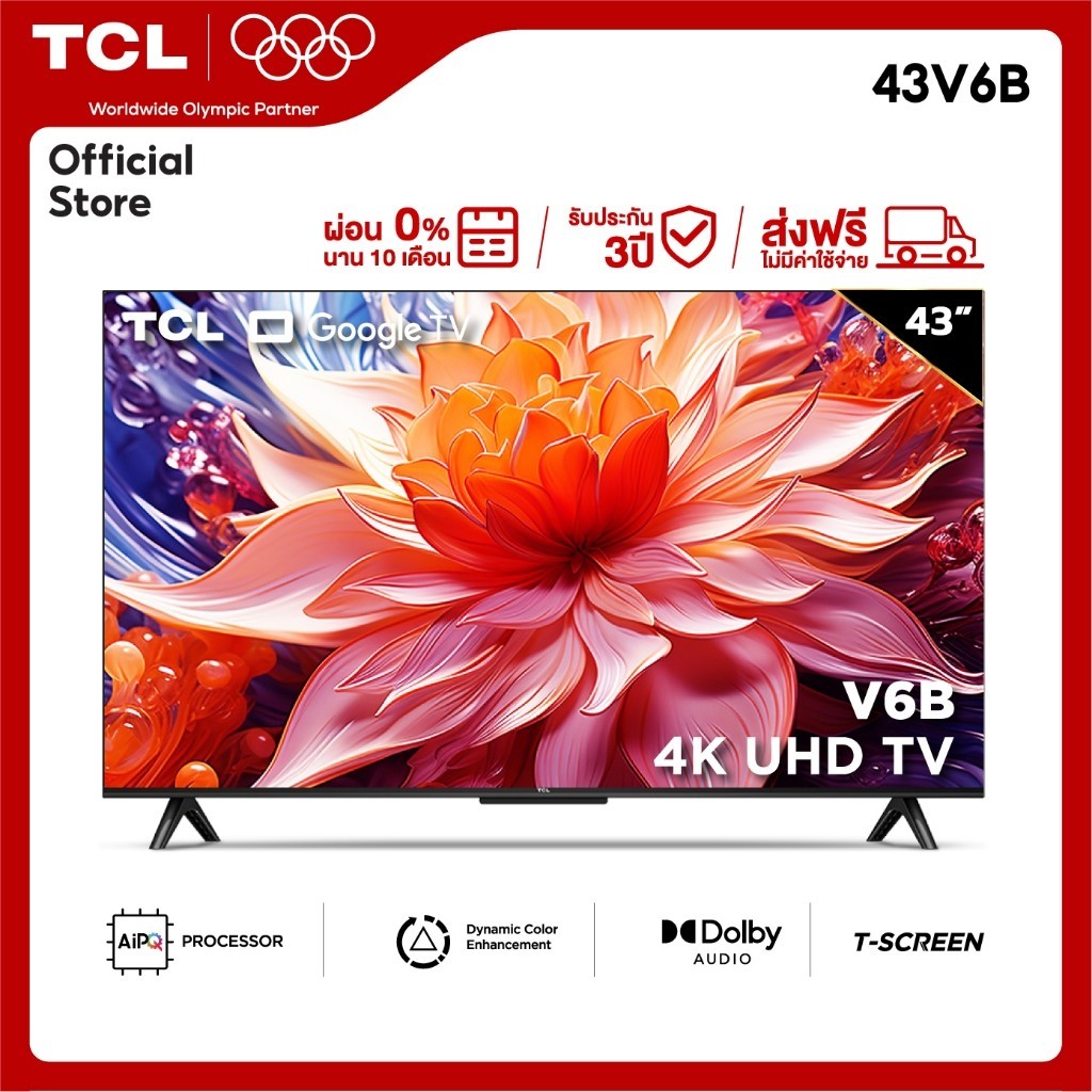 2024 TCL ทีวี 43 นิ้ว LED 4K UHD GoogleTV รองรับWiFi รุ่น 43V6B ระบบ ...