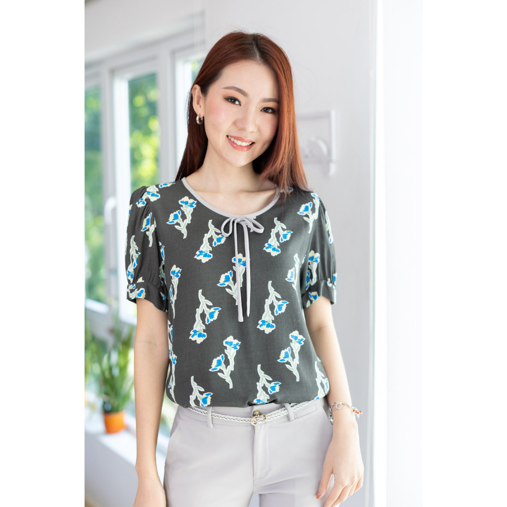 Narinari : MT2203 Balloon Sleeve with Bow Blouse | Shopee Thailand