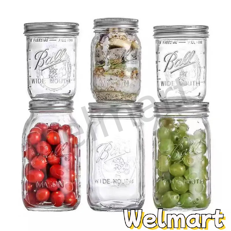 welmart ขวดแก้วปิดผนึก บอลล์ ปากกว้าง 8/16/24/32 oz Mason Jar | Shopee ...