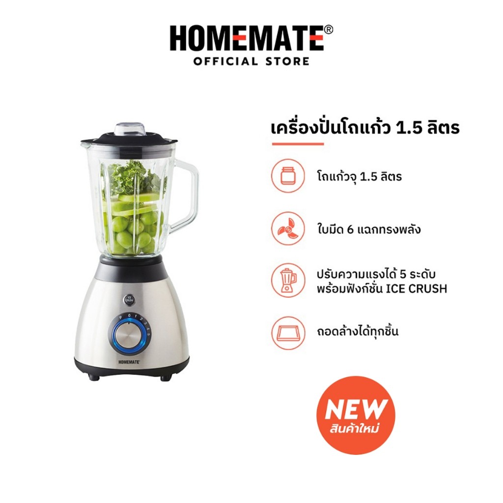 HOMEMATE เครื่องปั่นโถแก้ว 1.5 ลิตร รุ่น HOM-295081 | Shopee Thailand