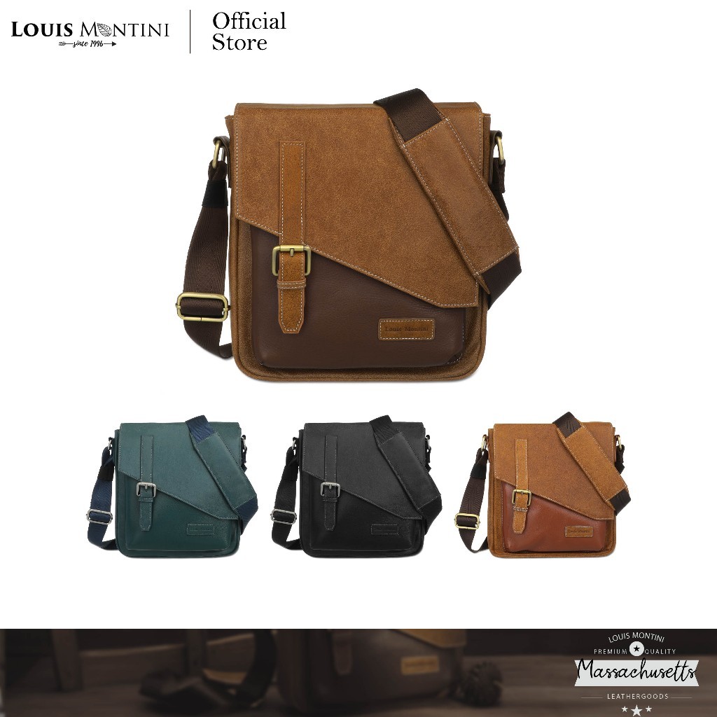 Louis Montini (Massachusetts) กระเป๋าสะพายข้างหนังแท้ Genuine leather ...
