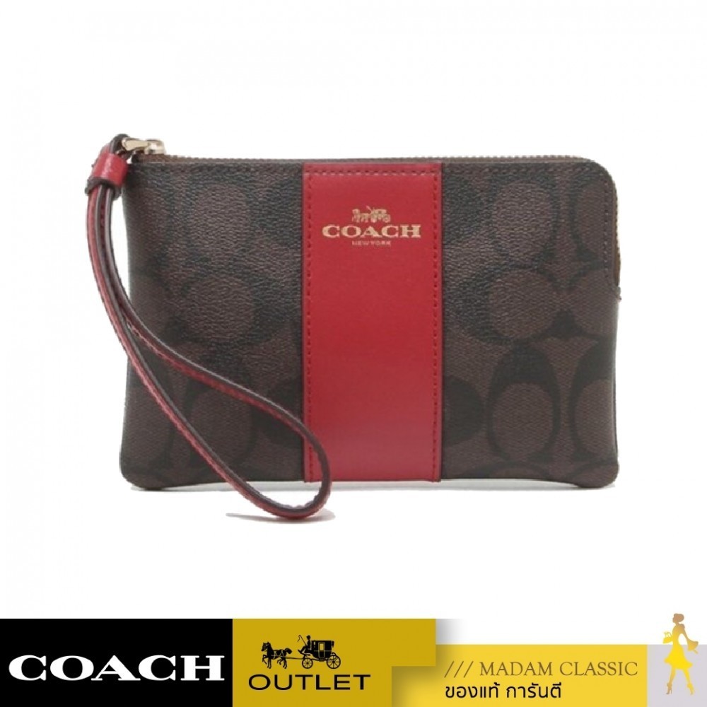 NEW กระเป๋าคล้องมือ COACH 58035 CORNER ZIP WRISTLET IN SIGNATURE CANVAS ...