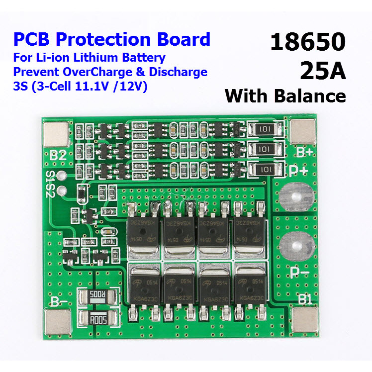 3S 25A 11.1V 12.6V 18650 lithium battery protection Board with balanced Version for drill 25A ...
