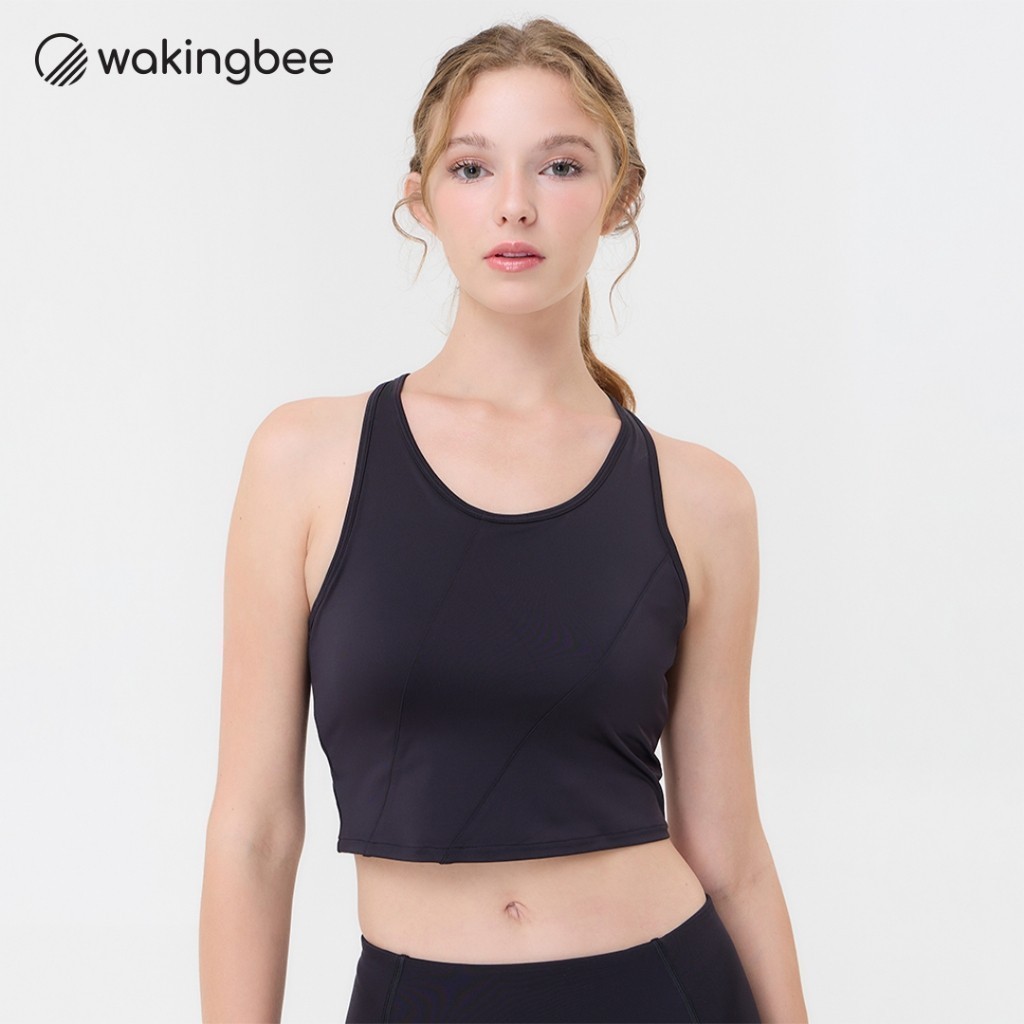 Wakingbee Block Bra (Black) สปอร์ตบรา ทรงครอป ตัดต่อแบบเฉียงช่วยพรางหุ่น ผ้ายืดหยุ่น แห้งเร็ว มี ...