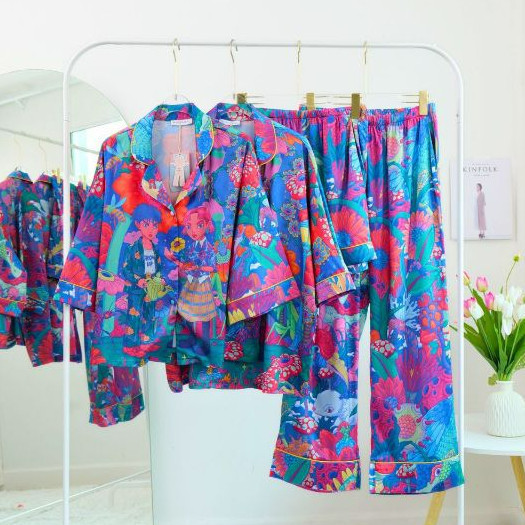 ชุดนอน Muslin Pajamas Silk Satin รุ่น (W2103 V2103) | Shopee Thailand