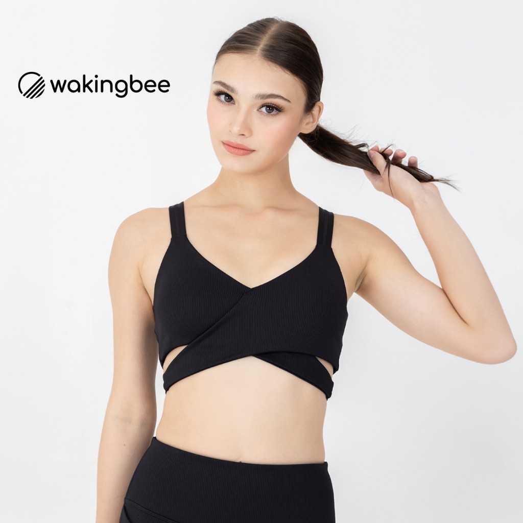 Wakingbee WB Bra Rib (Black) สปอร์ตบรา รุ่นขายดีที่สุด ผ้าร่อง ใส่ว่ายน้ำได้ กระชับ มีฟองน้ำ ผ้า ...