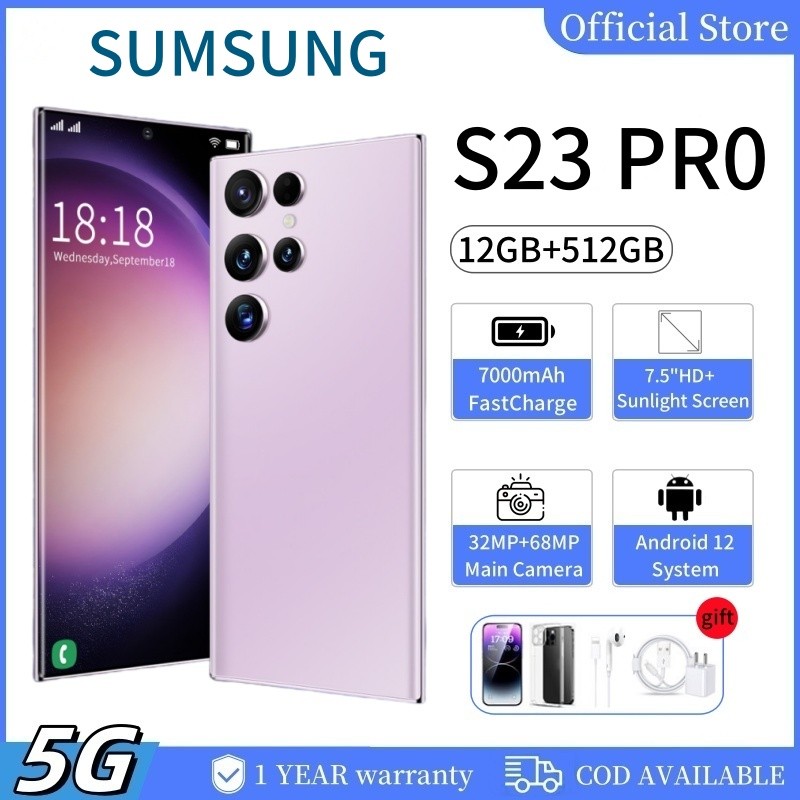 【COD】SUMSUNG S23 PR0 สมาร์ทโฟน 12GB+512GB โทรศัพท์ Android ขนาด 7.5 ...