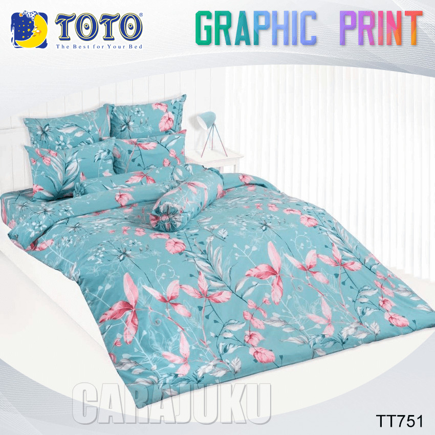 TOTO ชุดผ้าปูที่นอน 3.5ฟุต 5ฟุต 6ฟุต ลายกราฟฟิก Graphic TT751 สีเขียวอมฟ้า ลิขสิทธิ์แท้ #โตโต้ ...