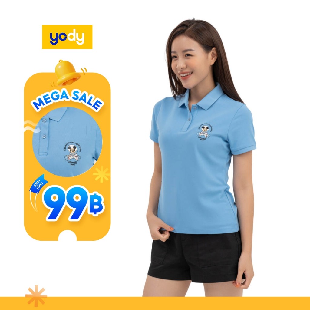 YODY MICKEY POLOขอแนะนำ เสื้อยืดโปโลแขนสั้นผู้หญิง เสื้อยืดคอปกผ้าฝ้าย ...
