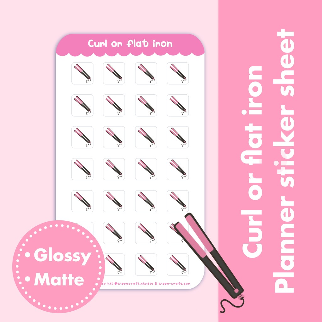 Curl or flat iron | Planner sticker sheet เครื่องม้วนผมหรือรีดผมตรง แพ ...