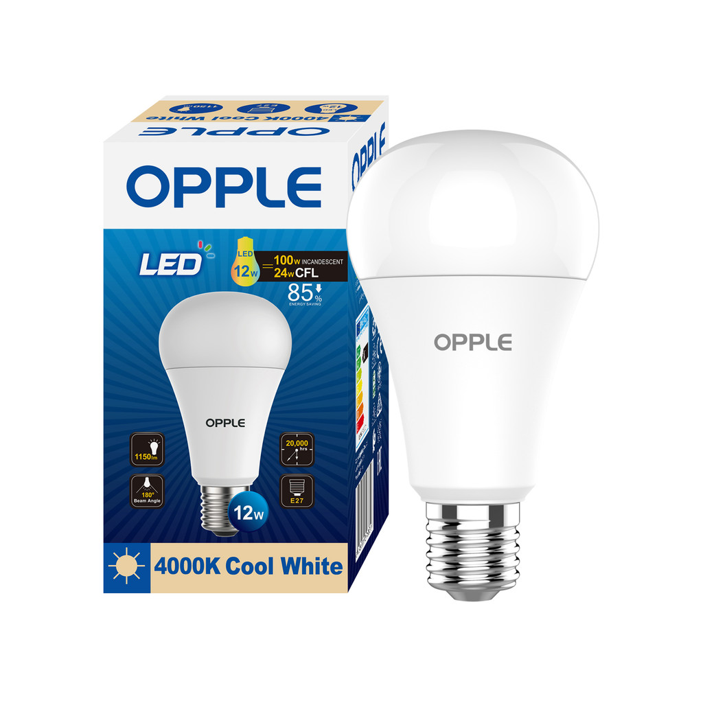 OPPLE หลอดไฟ LED E27 12W Cool White รุ่น E1A70-E27-12W-CWCTV7 | Shopee ...