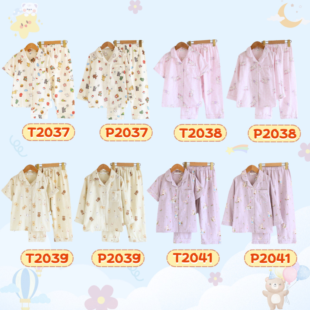 ชุดนอน Muslin Kid ผ้ามัสลิน (T2037 T2038 T2039 T2041 P2037 P2038 P2039 P2041) | Shopee Thailand