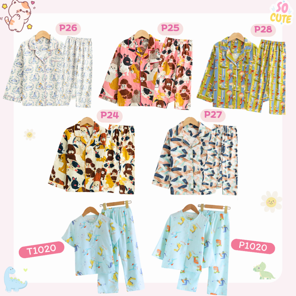 ชุดนอน Muslin Kid ผ้ามัสลิน (P24 P25 P26 P27 P28 T1020 P1020) | Shopee Thailand