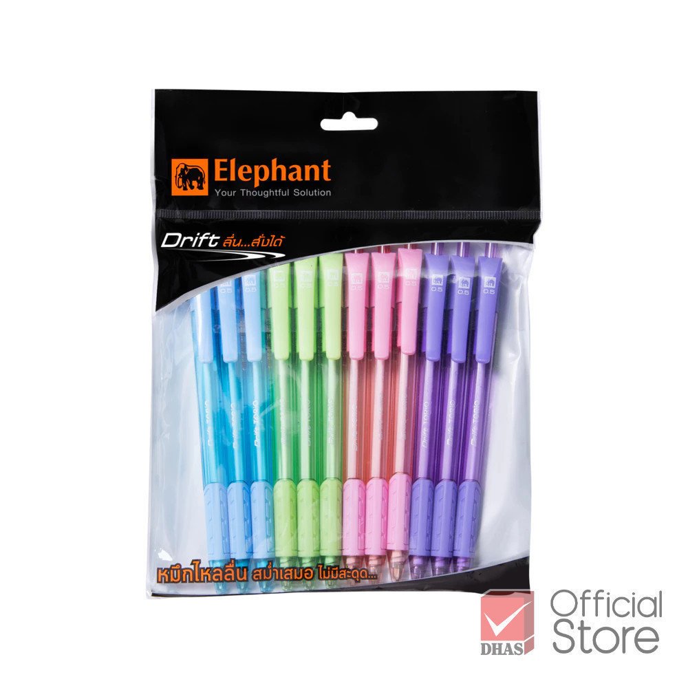 [แพ็ค 12 ด้าม] Elephant ปากกา ปากกาลูกลื่น ดริฟท์ โทริโอะ 0.5 น้ำเงิน ...